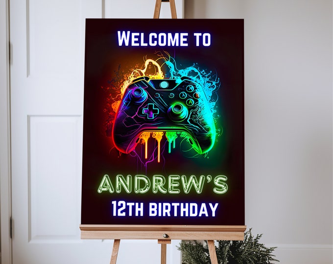 Birthday Party Welcome Sign, Video Game Party Invitation, EDITABLE ...