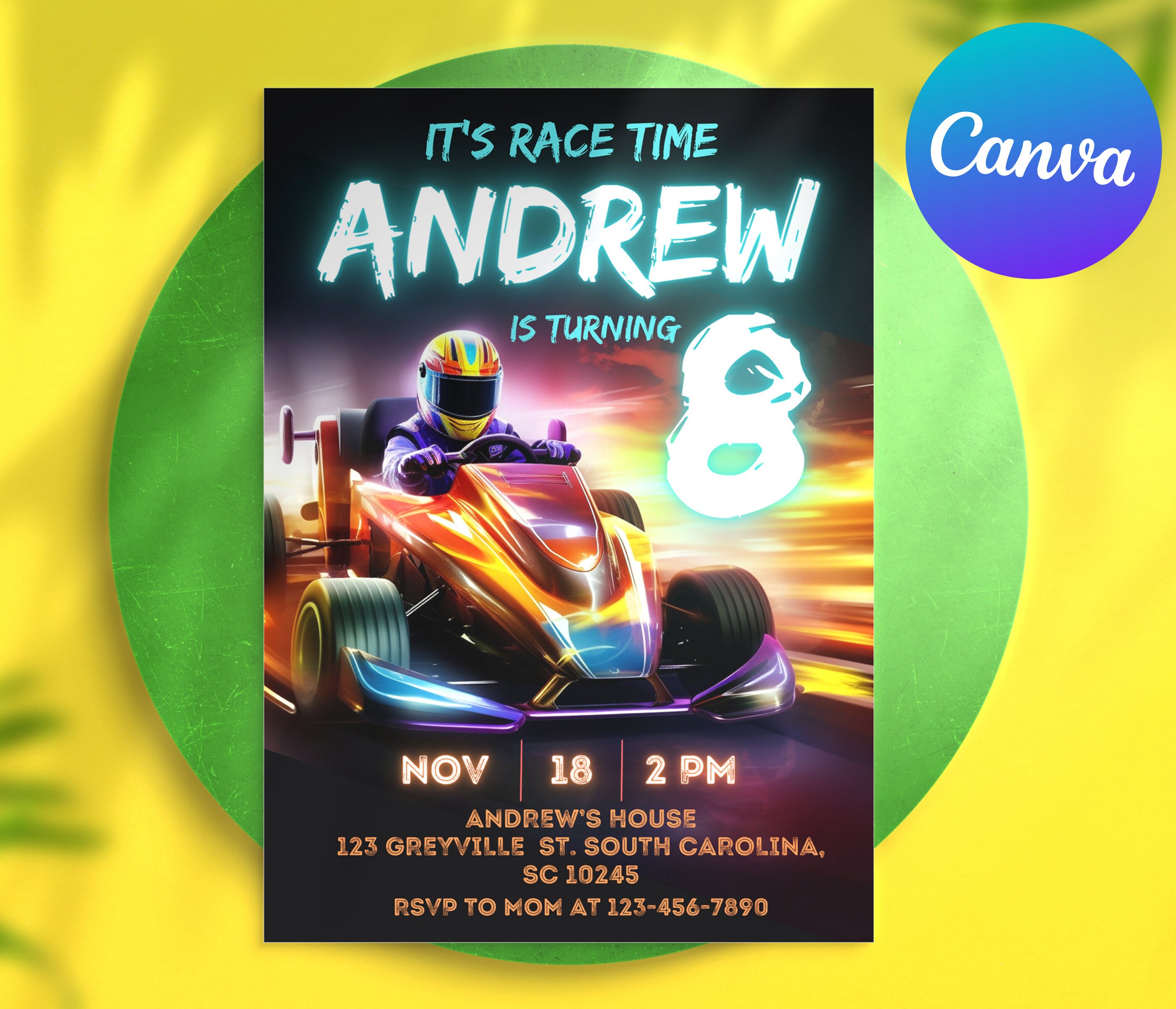 Go Kart Birthday Invitation, Go Kart Party, Karting Invitation, Go Kart ...