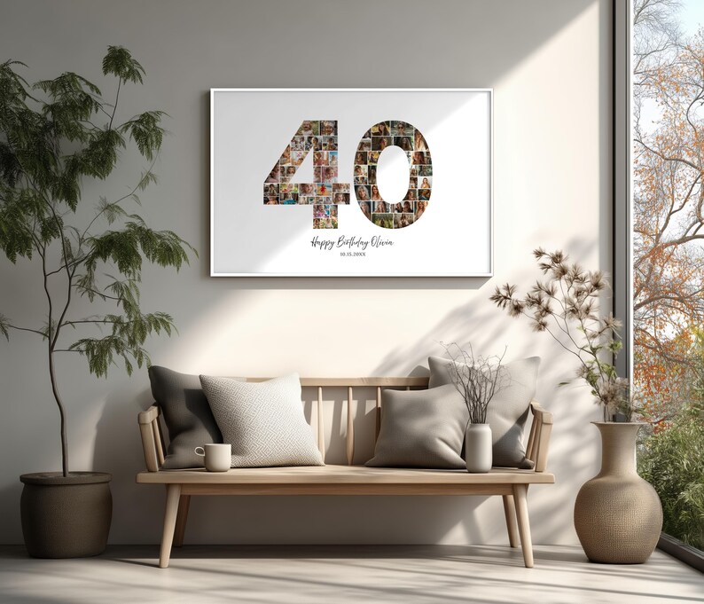 40th Birthday Photo Collage Template, Number Forty Collage, 40th Photo ...