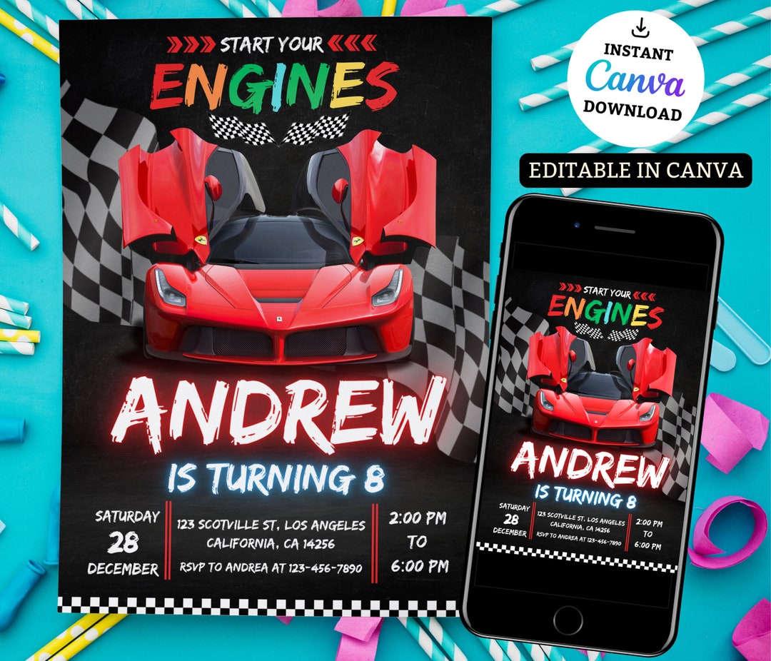 Race Car Birthday Invitation, Race Car Invitation, Race Car Party ...