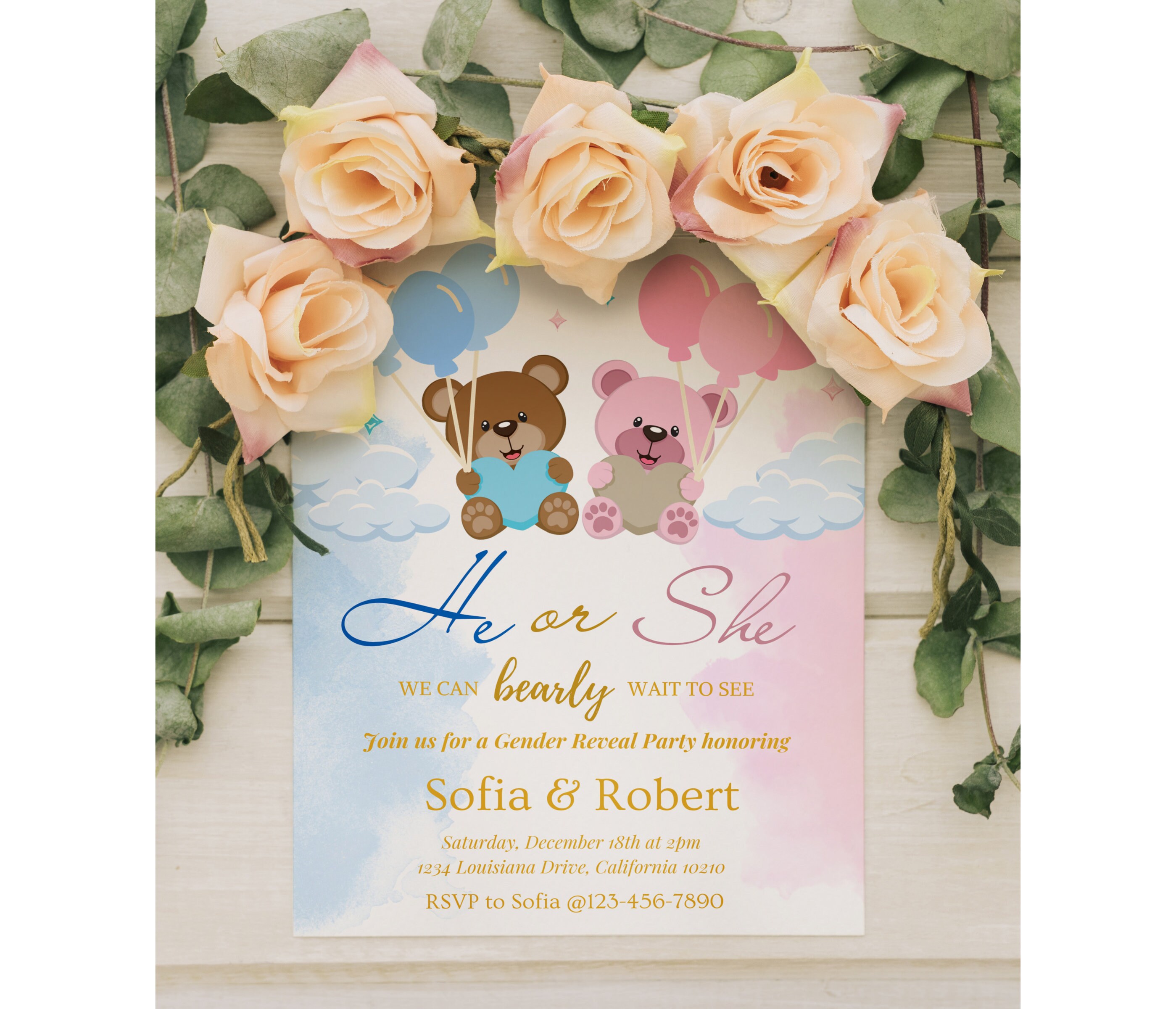 EDITABLE Teddy Bears Gender Reveal Invitation Baby Boy or - Etsy