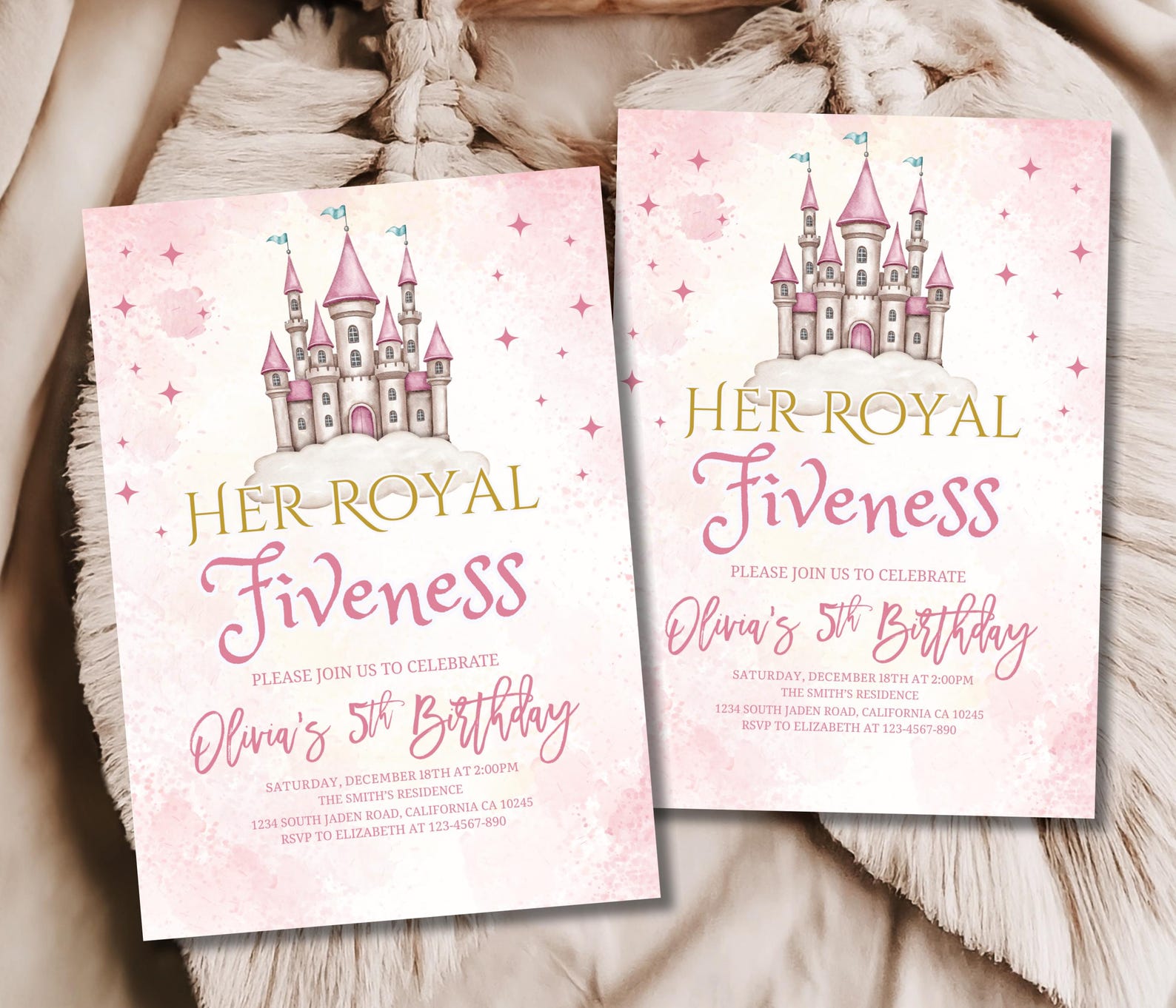 Her Royal Fiveness Princess Birthday Invite Editable Princess 5th ...