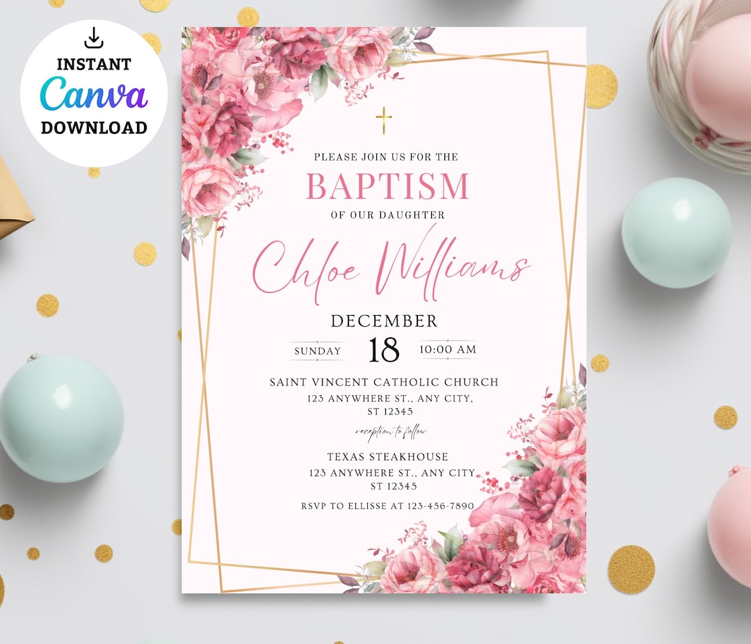 Baptism Invitation Template, Pink Baptism Invitation Template ...