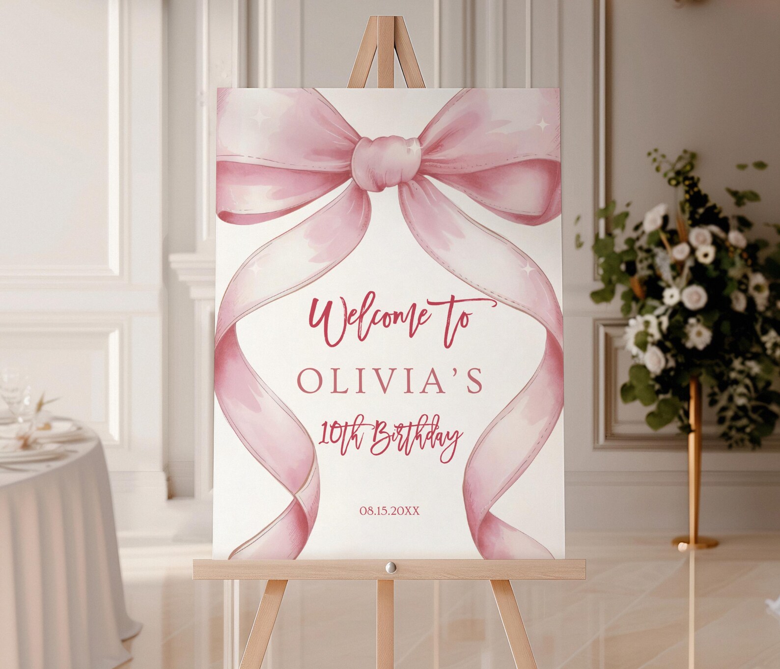 Pink Coquette Invite 10th Birthday Welcome Sign 10 Year Old Girl ...