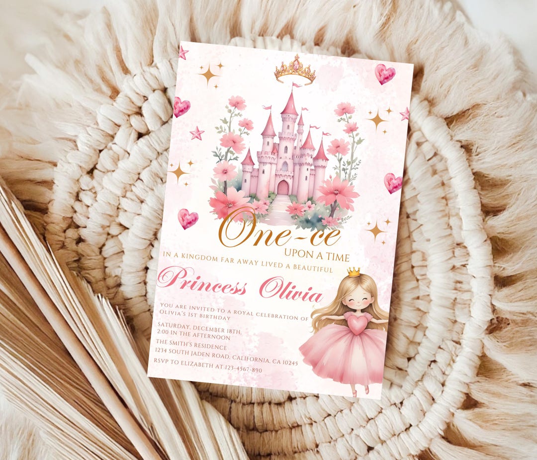 Princess First Birthday Invitation: Editable Canva Template (digital ...