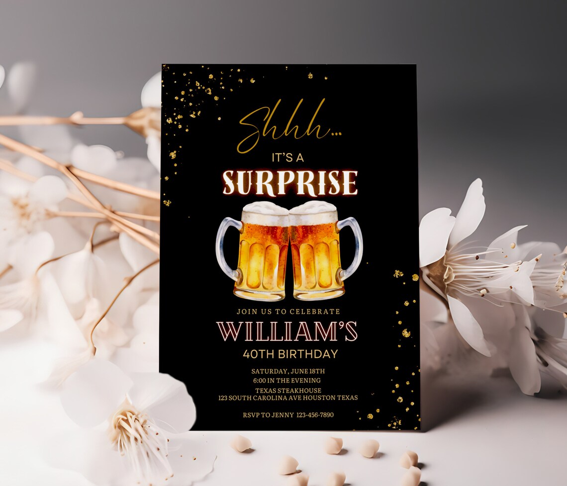 Beer Surprise Birthday Invitation: Editable Adult Party Invite (digital ...