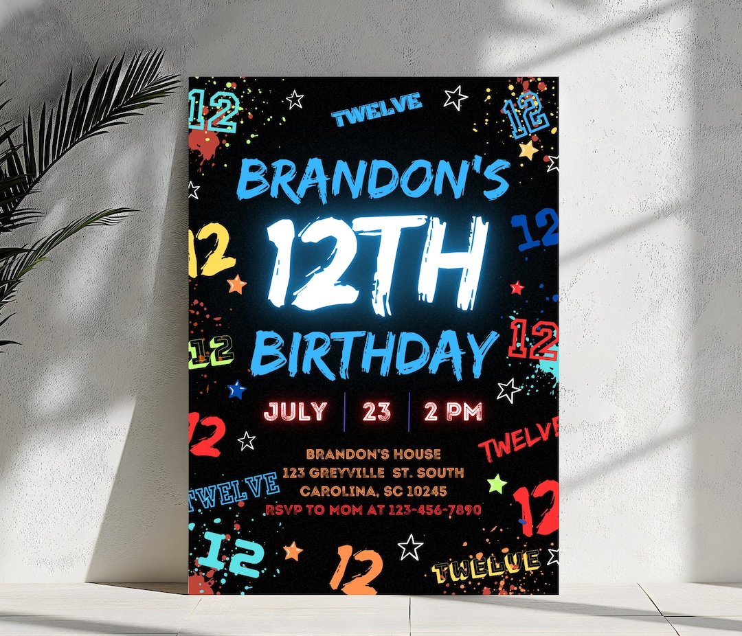 Boy Birthday Invitation, 12th Boy Birthday Invitation, Boy Birthday ...