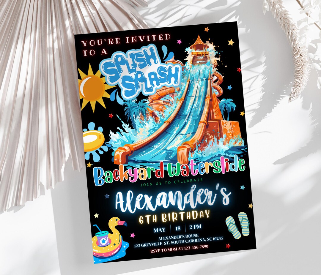 Editable Waterslide Birthday Invitation - Summer Pool Party - Splash ...