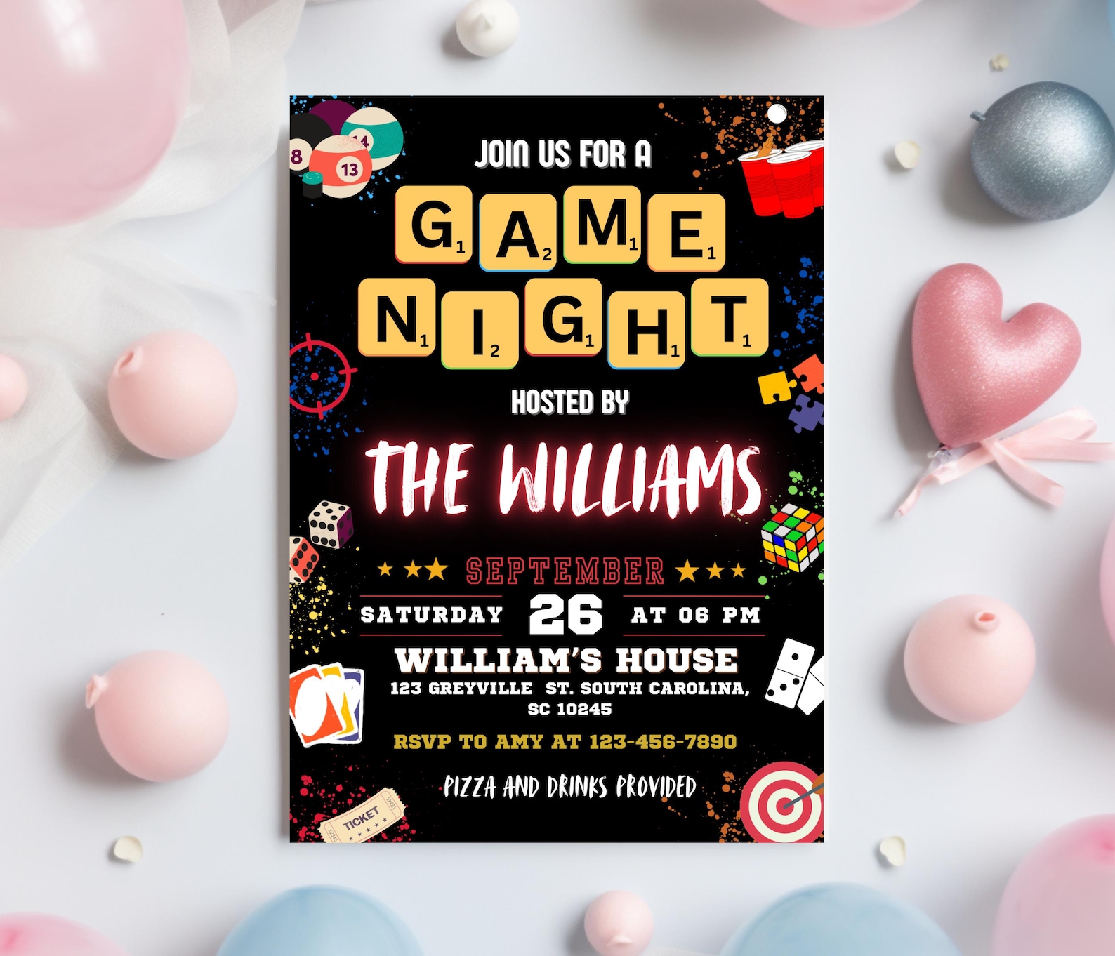 Editable Game Night Invitation, House Party Invitation, Board Games ...