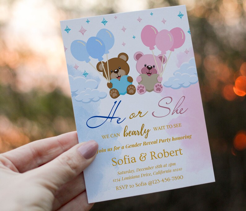 EDITABLE Teddy Bears Gender Reveal Invitation Baby Boy or - Etsy