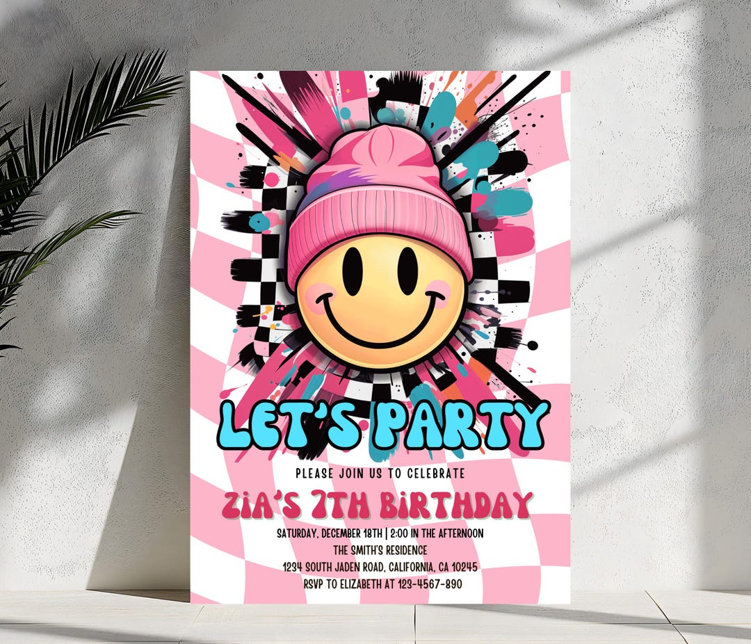 Smiley Face Birthday Invitation, Smiley Face Invite, Big Retro ...