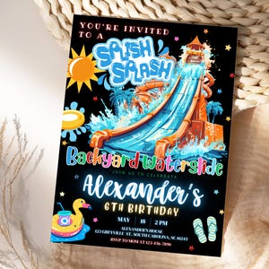 Editable Waterslide Birthday Invitation - Summer Pool Party - Splash ...