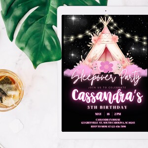 Sleepover Birthday Minimalist Invitation Set Slumber Party Invite Girl ...