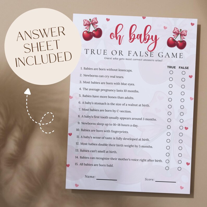 True or False Baby Shower Game, Printable Baby Shower True or False ...