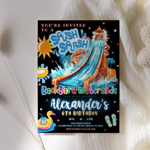 Editable Waterslide Birthday Invitation - Summer Pool Party - Splash ...