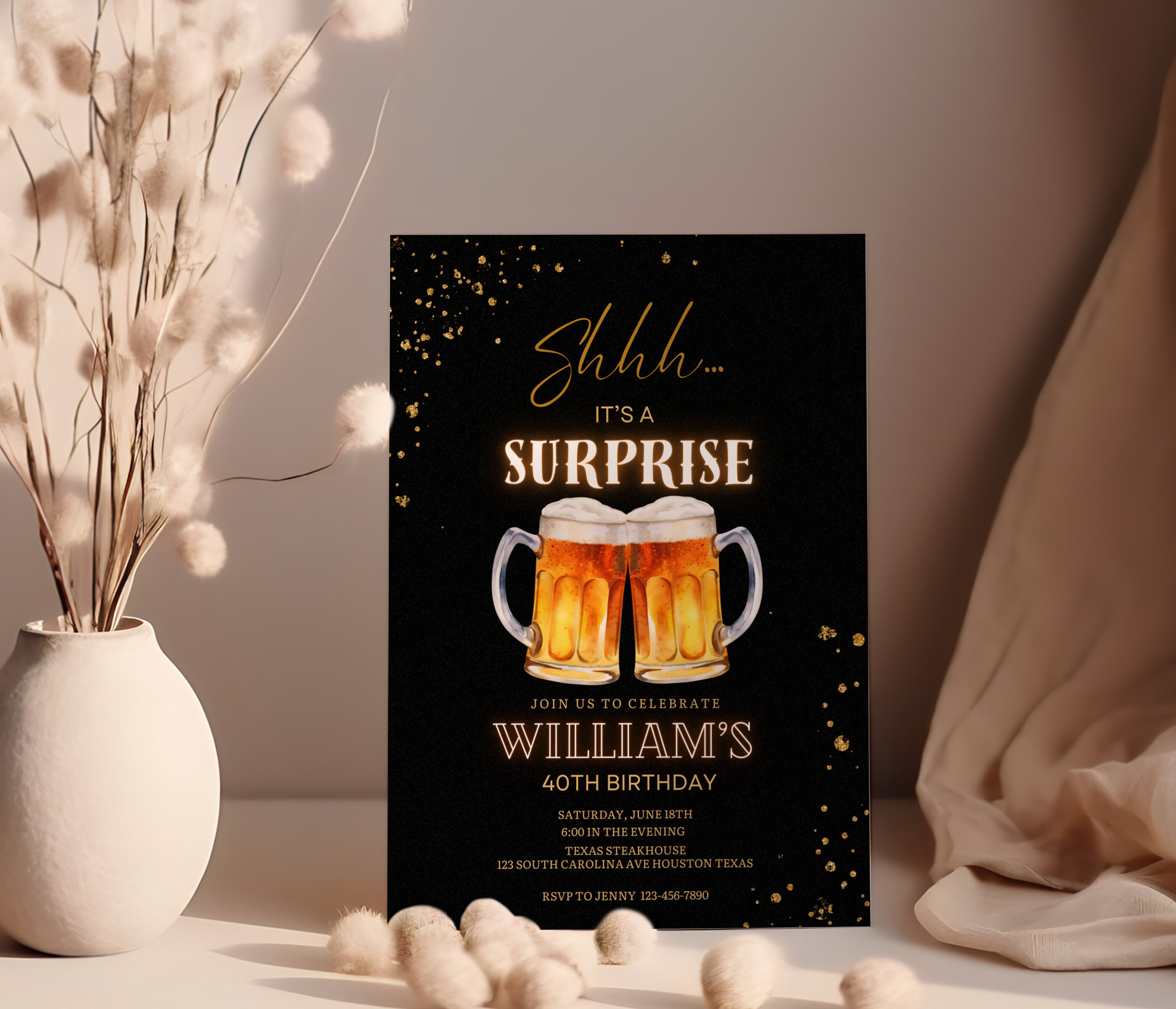 Beer Surprise Birthday Invitation: Editable Adult Party Invite (digital ...