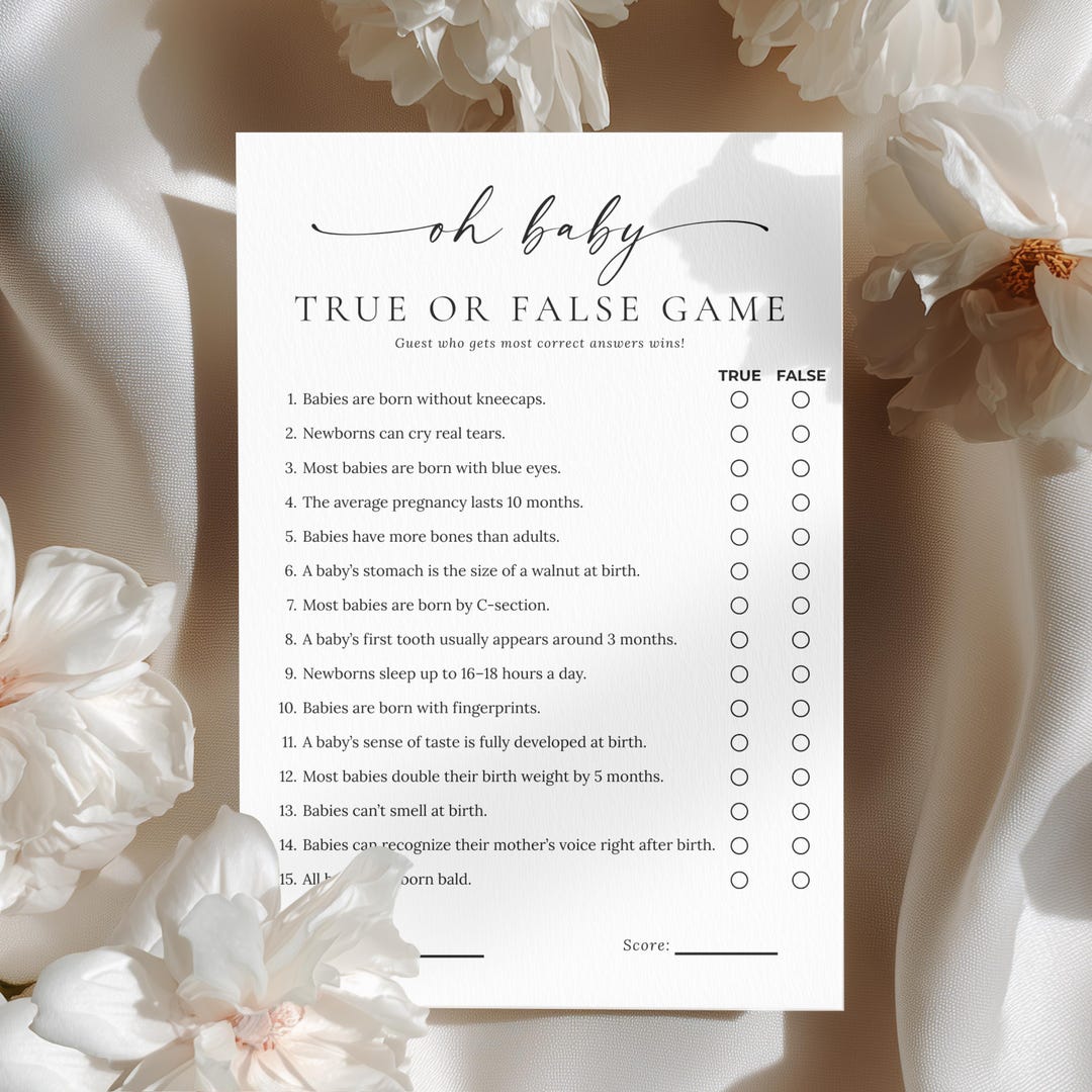 True or False Baby Shower Game, Printable Baby Shower True or False ...