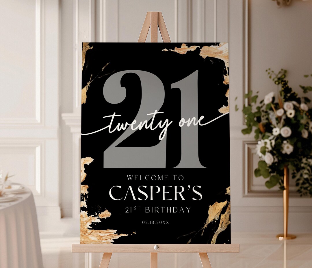 Modern 21st Birthday Welcome Sign: Editable Black Design (digital ...