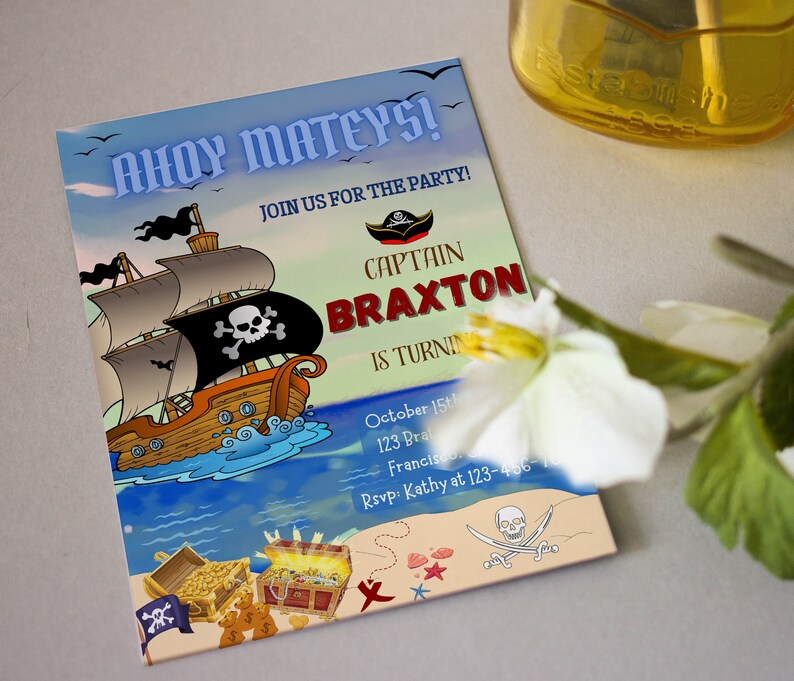 Editable Pirate Birthday Invitation Digital Birthday - Etsy
