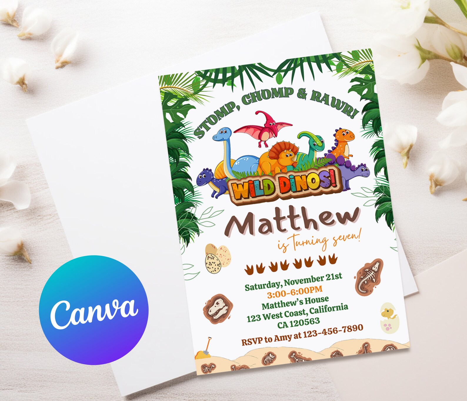 Editable Dinosaur Birthday Party Invitation Template, Dinosaur Birthday ...