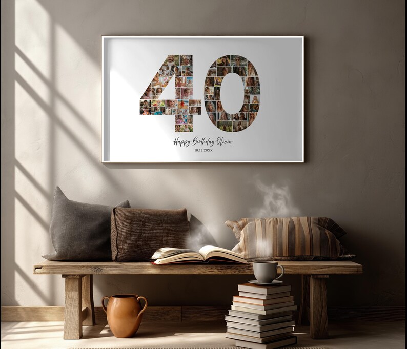 40th Birthday Photo Collage Template, Number Forty Collage, 40th Photo ...