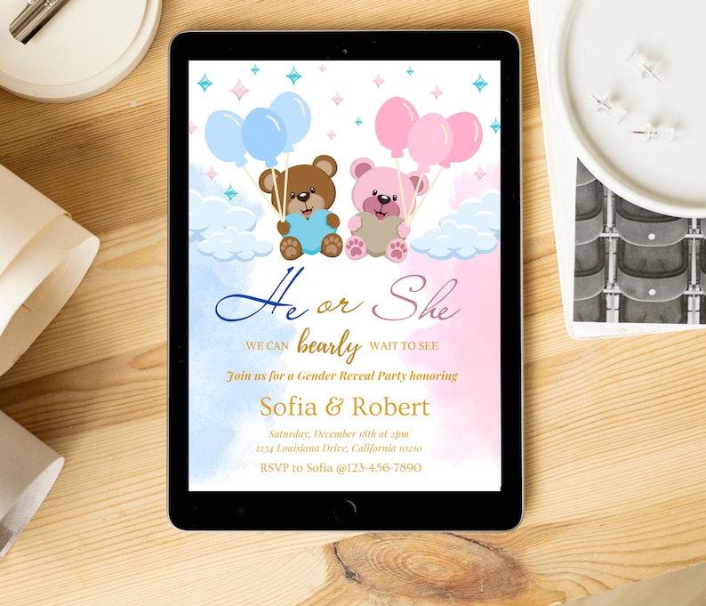 EDITABLE Teddy Bears Gender Reveal Invitation Baby Boy or - Etsy