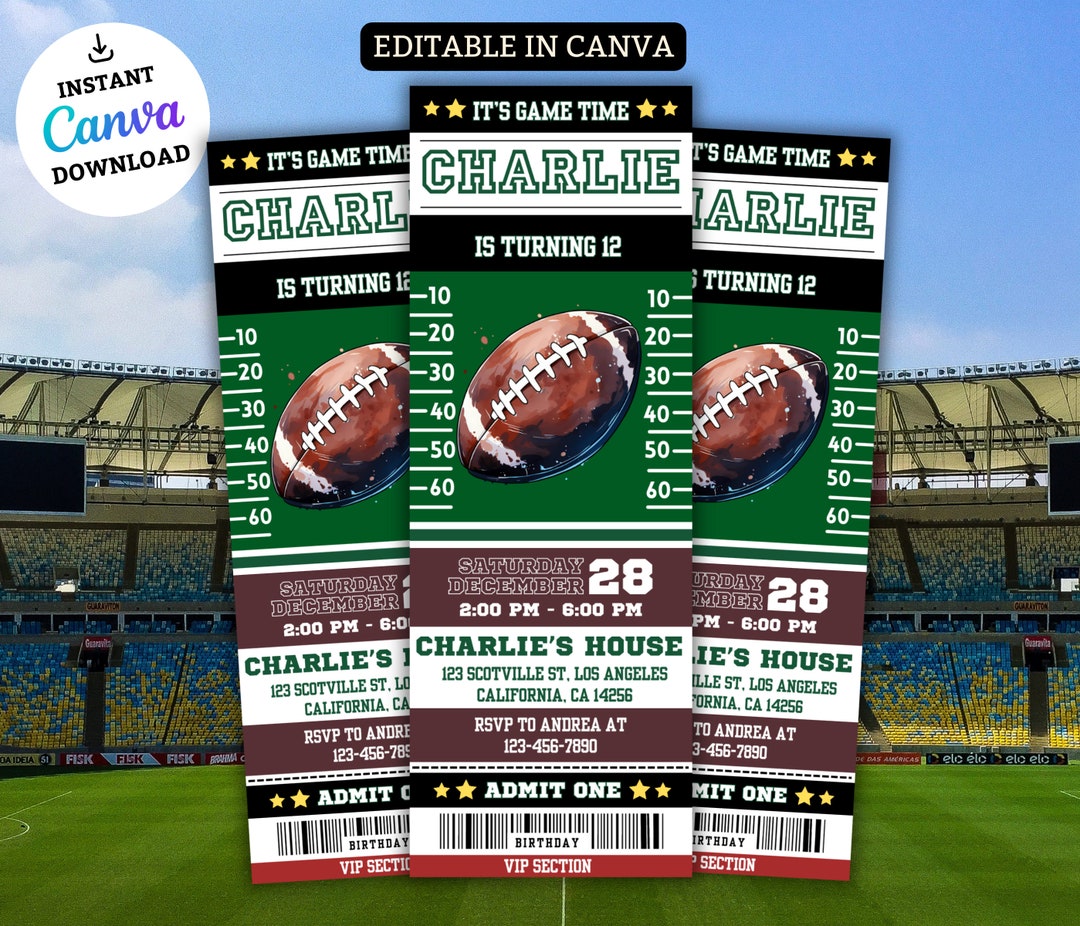 Football Ticket Invitation Template Football Birthday Invitation ...