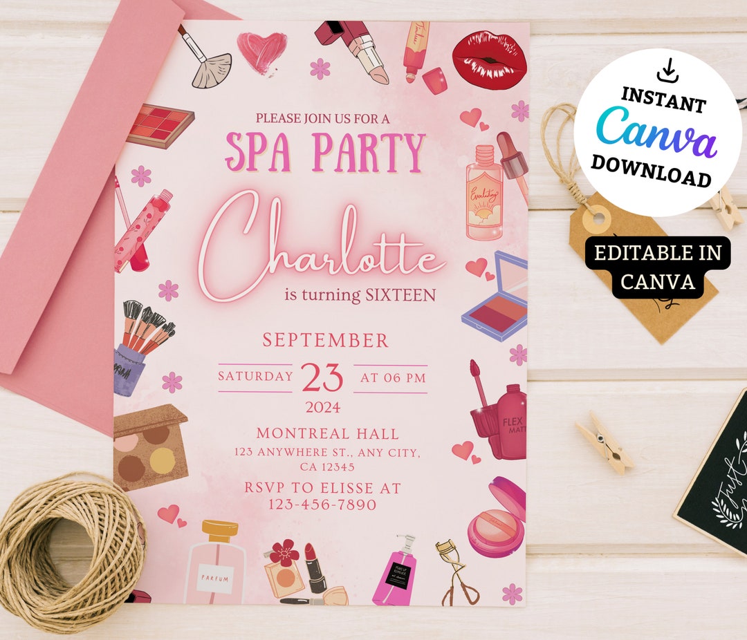 Spa Party Birthday Invitation Template Printable, Spa Party Birthday ...