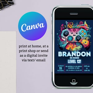 Video Game Birthday Invitation Template, Video Game Invitation, Neon ...