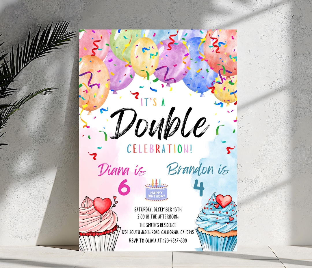 Double Birthday Party, Sibling Birthday Party Invite, Joint Birthday ...