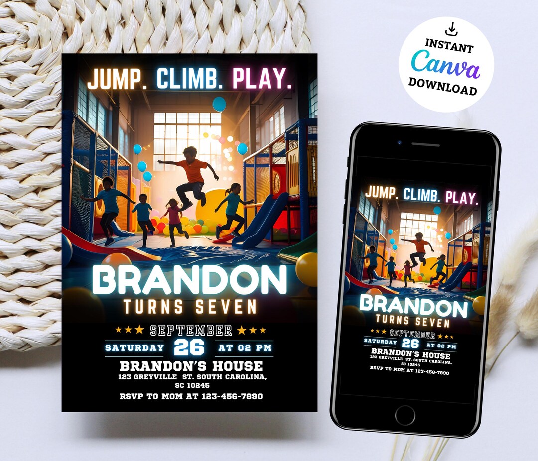 Playground Birthday Invitation, Let's Jump Climb Play Invite, Indoor ...