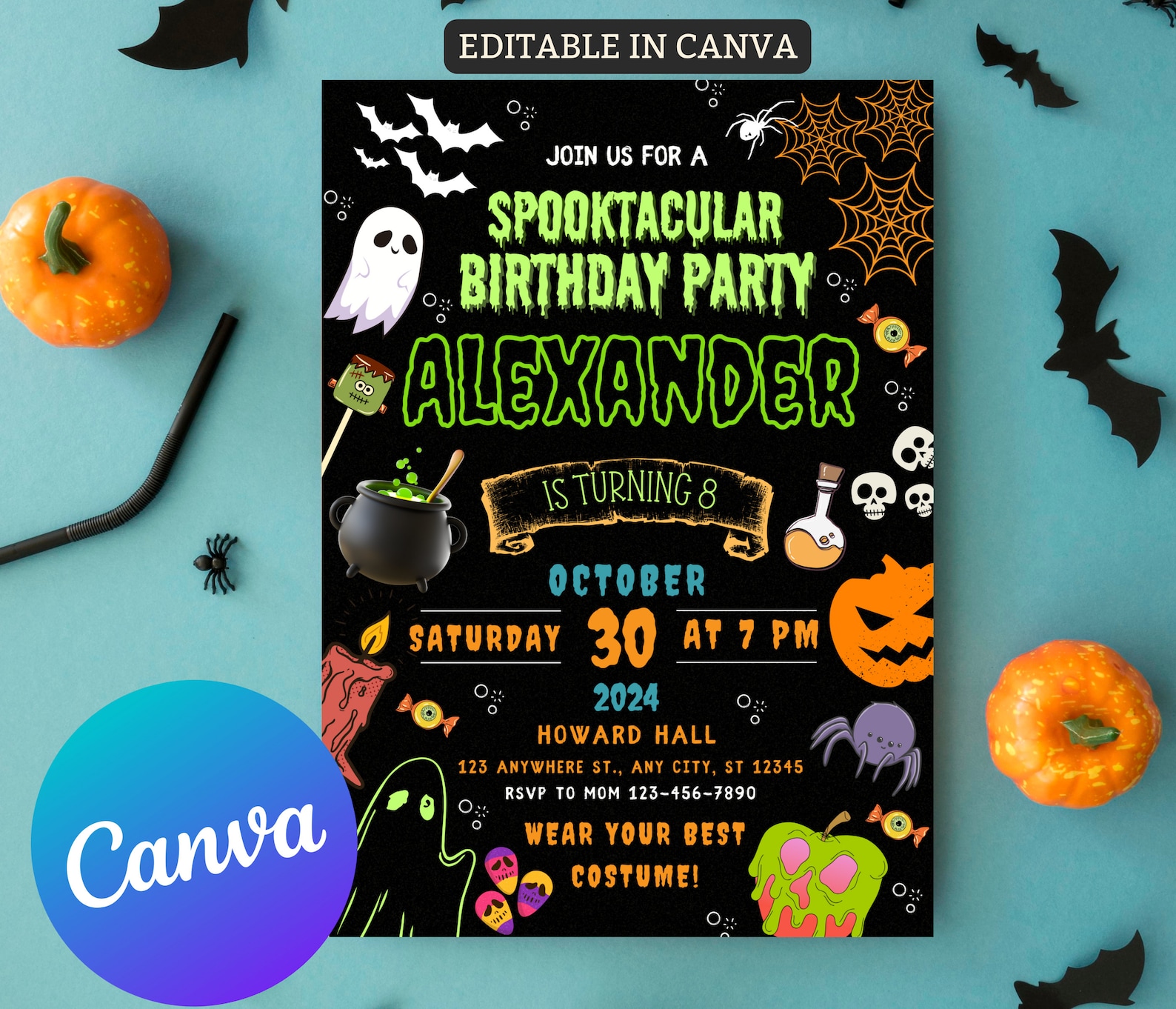 Editable Halloween Invitation, Halloween Party Invitation, Halloween Birthday Invitation ...