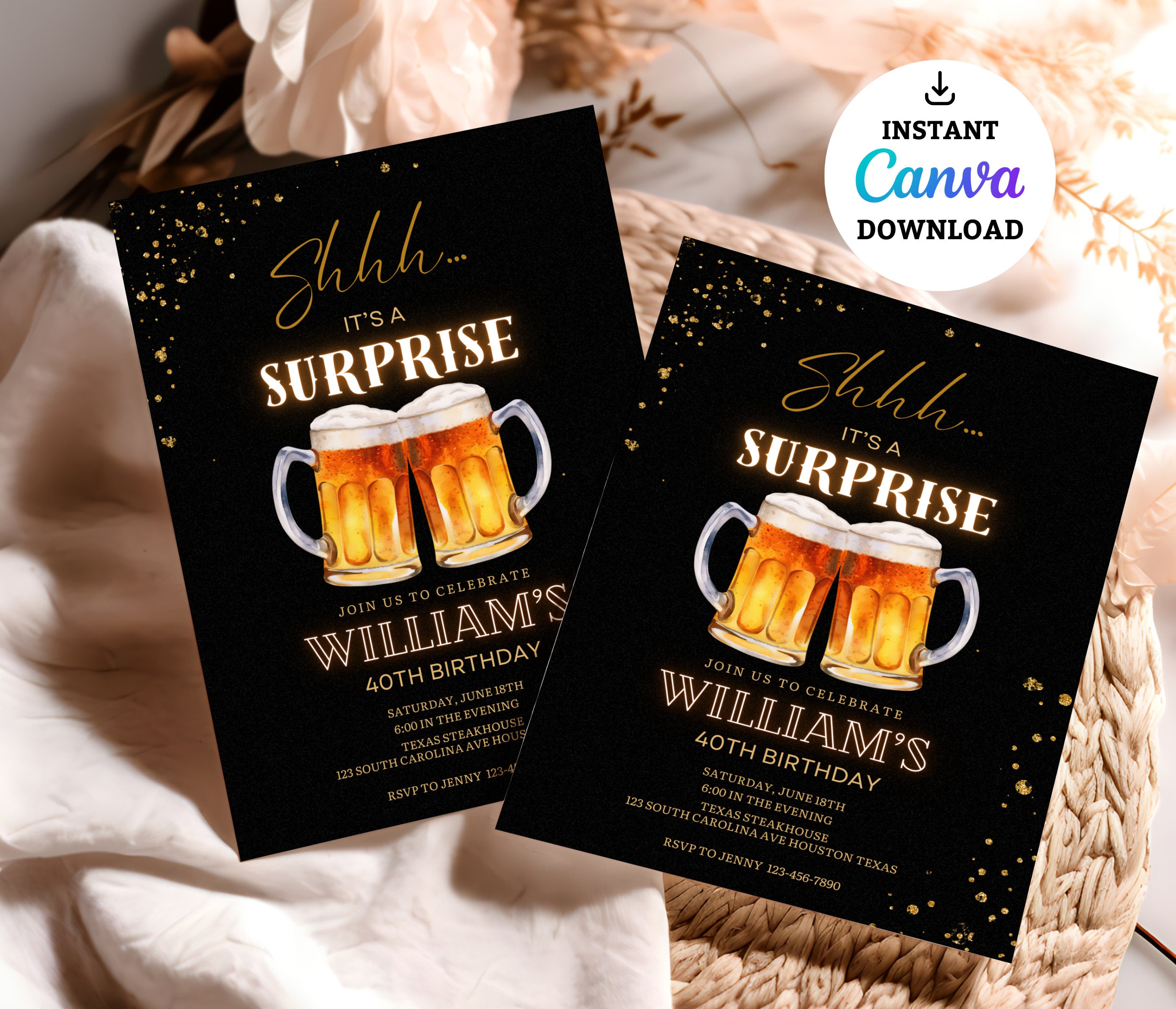 Beer Surprise Birthday Invitation: Editable Adult Party Invite (digital ...