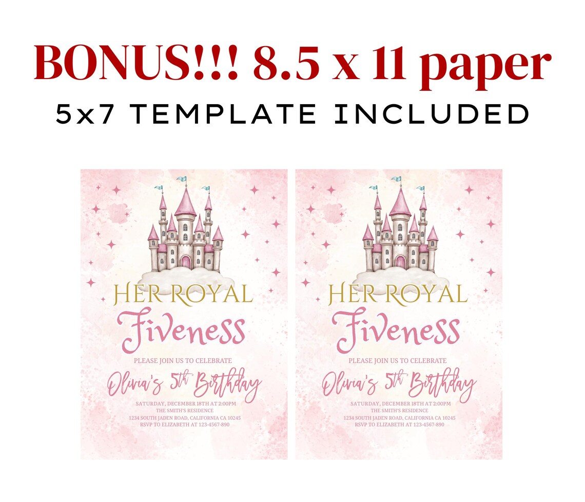 Her Royal Fiveness Princess Birthday Invite Editable Princess 5th ...