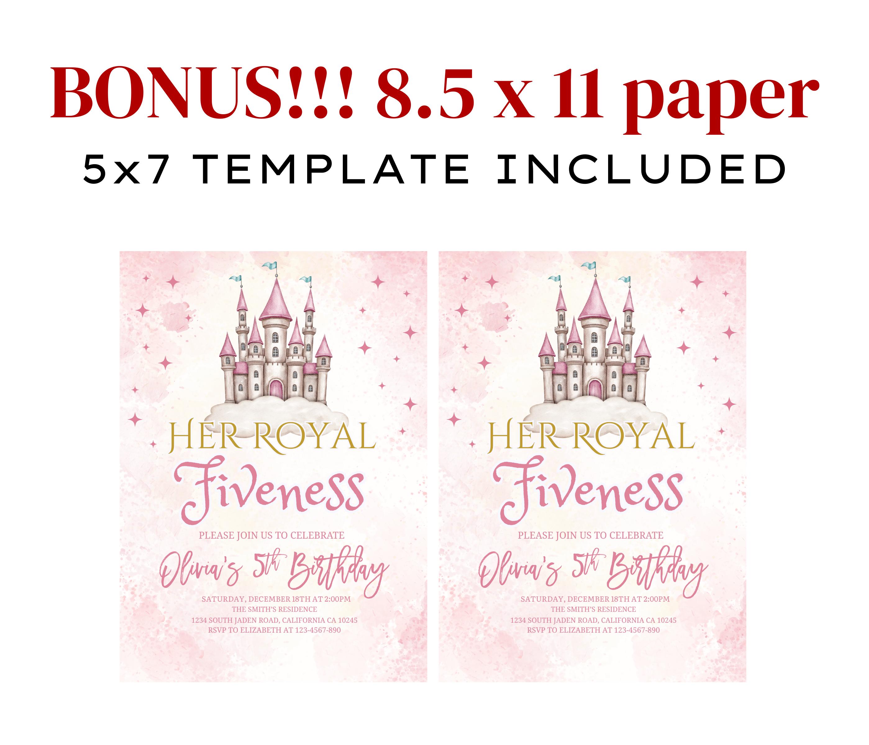 Her Royal Fiveness Princess Birthday Invite Editable Princess 5th ...