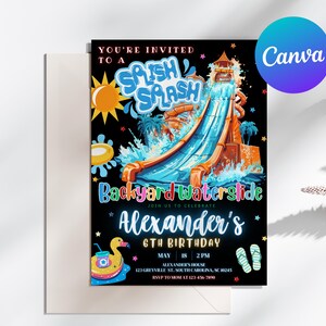 Editable Waterslide Birthday Invitation - Summer Pool Party - Splash ...