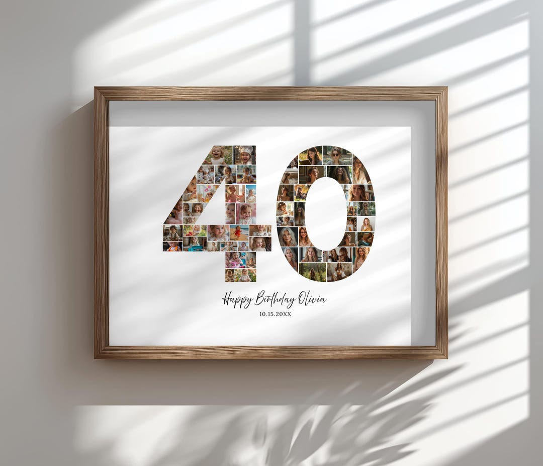 40th Birthday Photo Collage Template, Number Forty Collage, 40th Photo ...