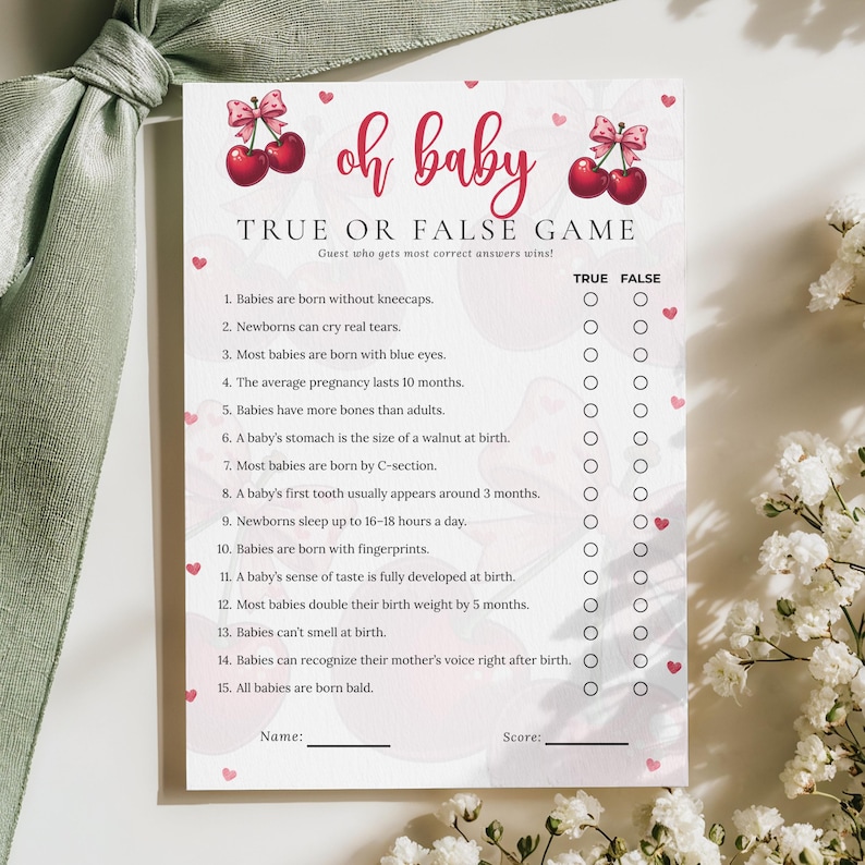 True or False Baby Shower Game, Printable Baby Shower True or False ...