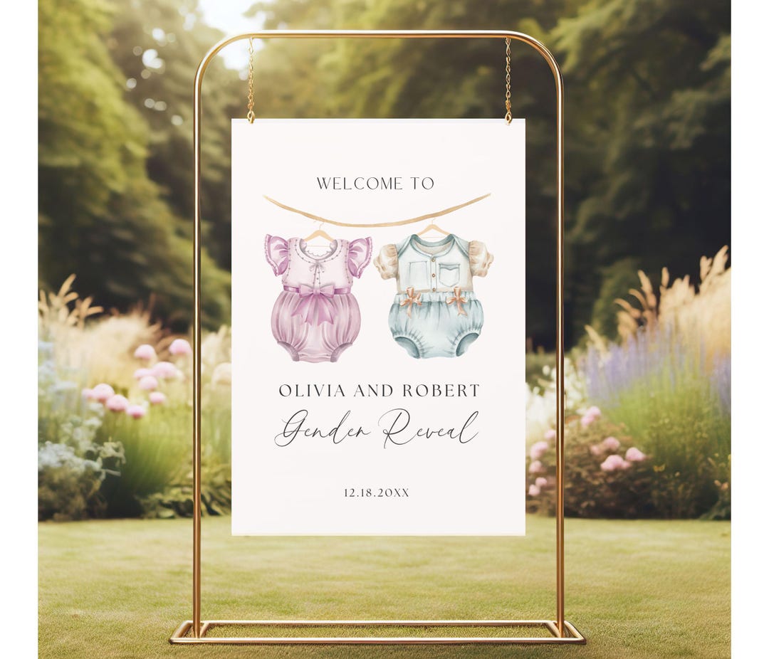 Boho Gender Reveal Welcome Sign, Vintage Baby Clothes Gender Reveal ...