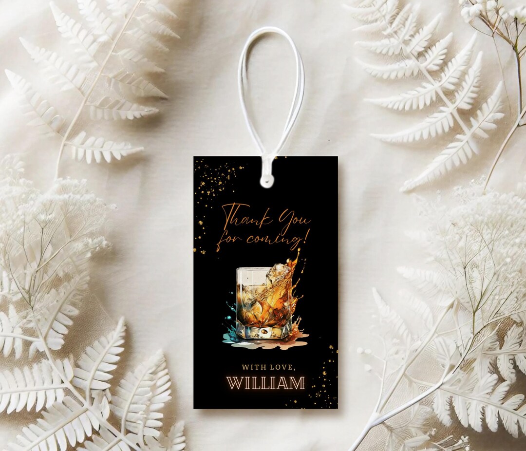 Whiskey Birthday Tags, Editable Adult Men Birthday Invite, 30th 40th ...