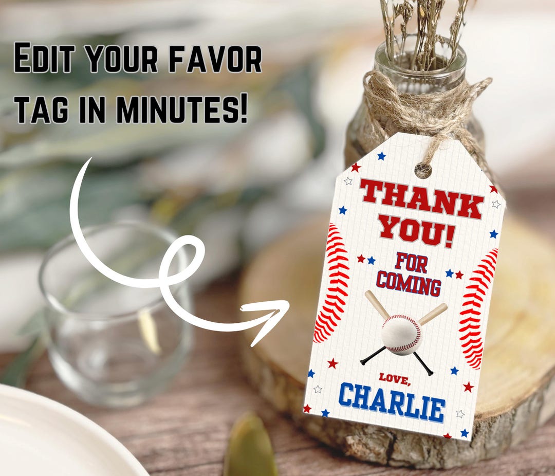 Editable Baseball Birthday Thank You Tag, Baseball Invite, Instant ...