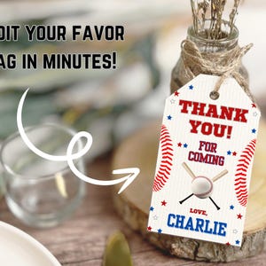 Editable Baseball Birthday Thank You Tag, Baseball Invite, Instant ...