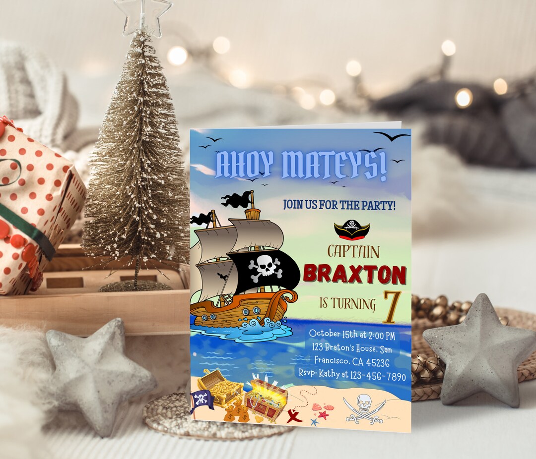 Editable Pirate Birthday Invitation, Digital Birthday Invitation ...