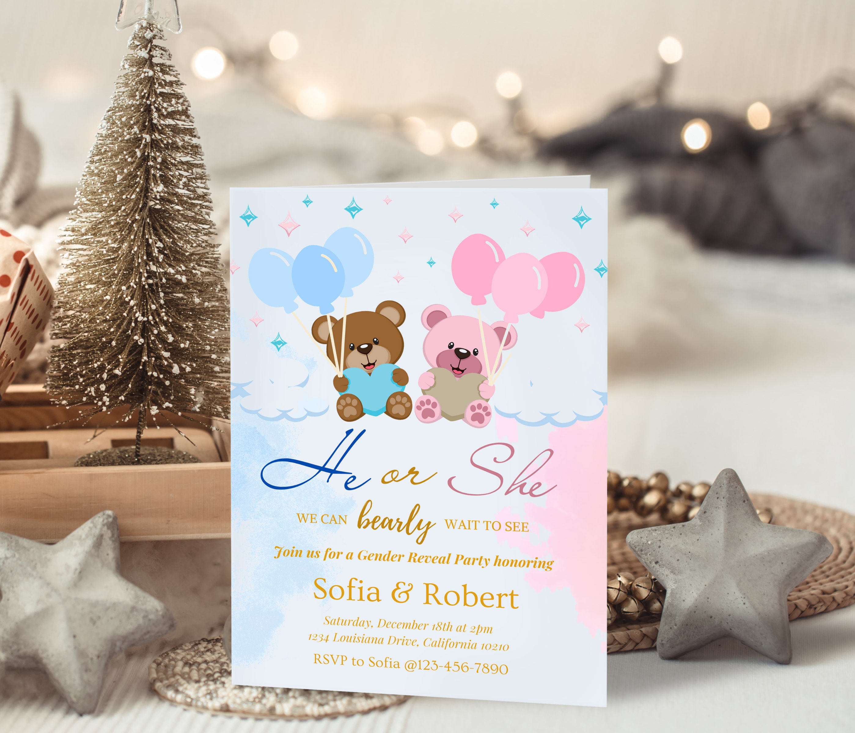 EDITABLE Teddy Bears Gender Reveal Invitation Baby Boy or - Etsy
