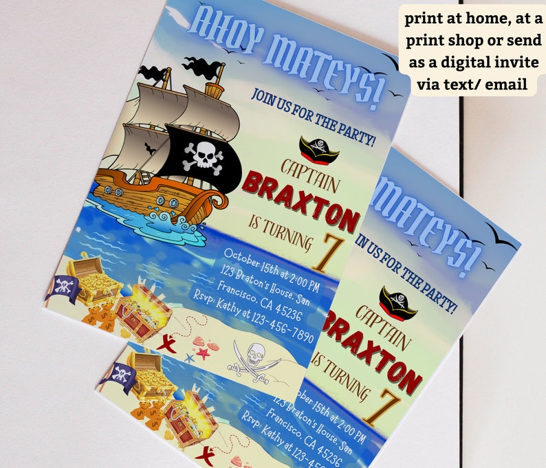 Editable Pirate Birthday Invitation Digital Birthday - Etsy