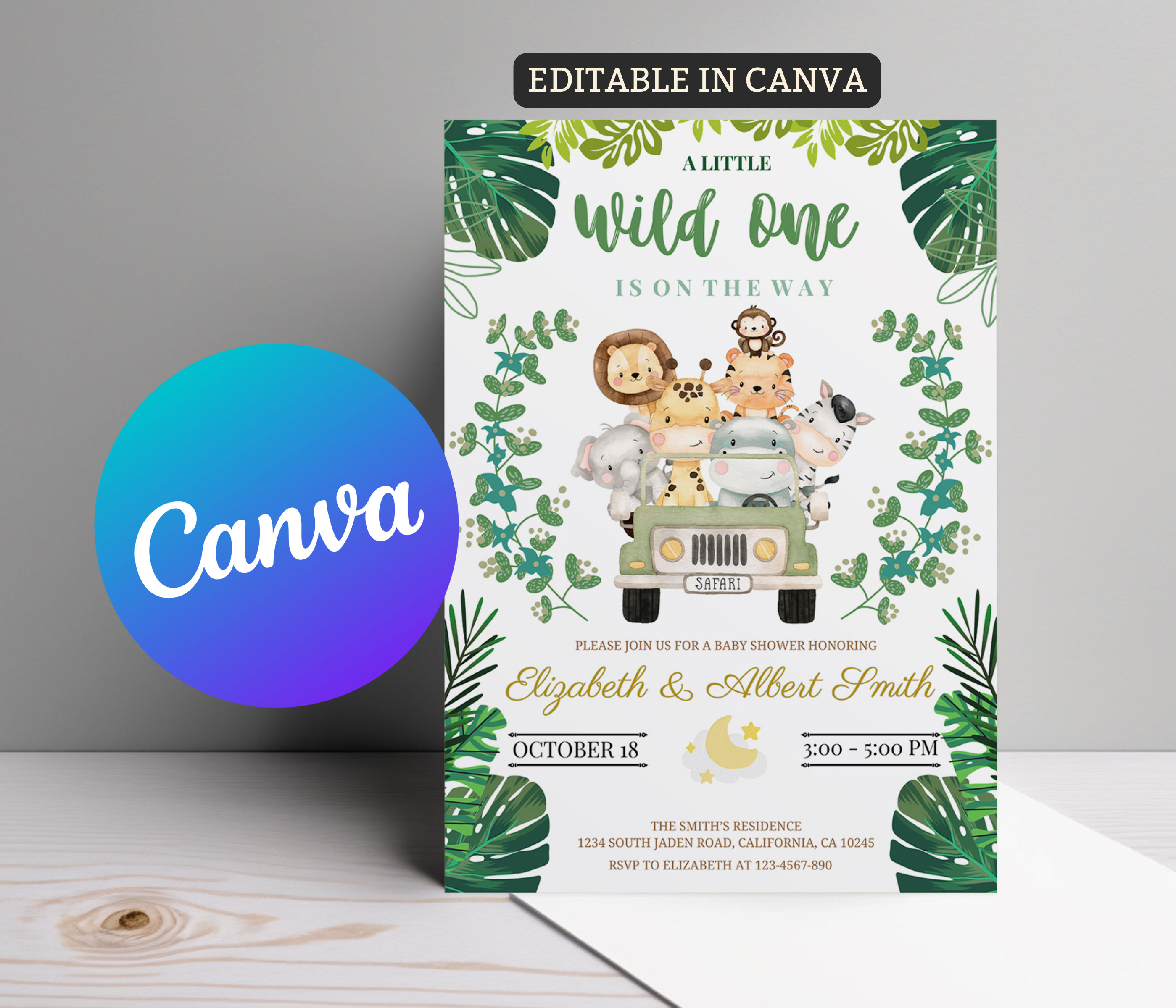 Safari Baby Shower Invitation, A Little Wild One is on the Way Invite ...