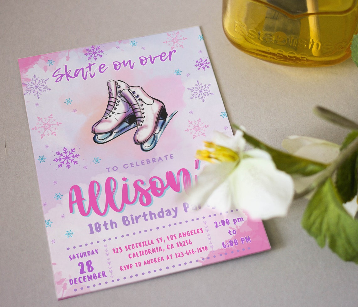 Ice Skating Birthday Invitation, EDITABLE Winter Skate Party Invite ...