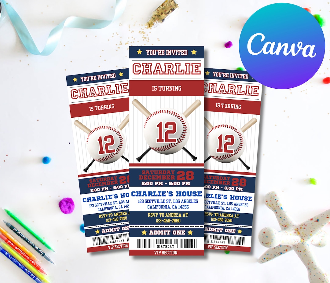 Editable Baseball Invitation, Baseball Ticket Invitation, Sports Ticket ...