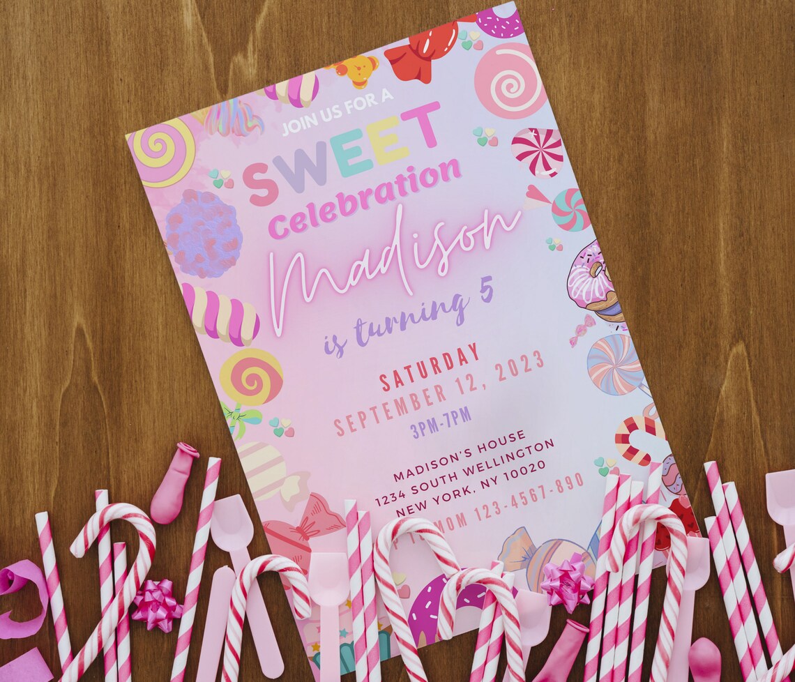 Sweets Candy Invitation, Sweet Candy Birthday Invitation, Sweet ...