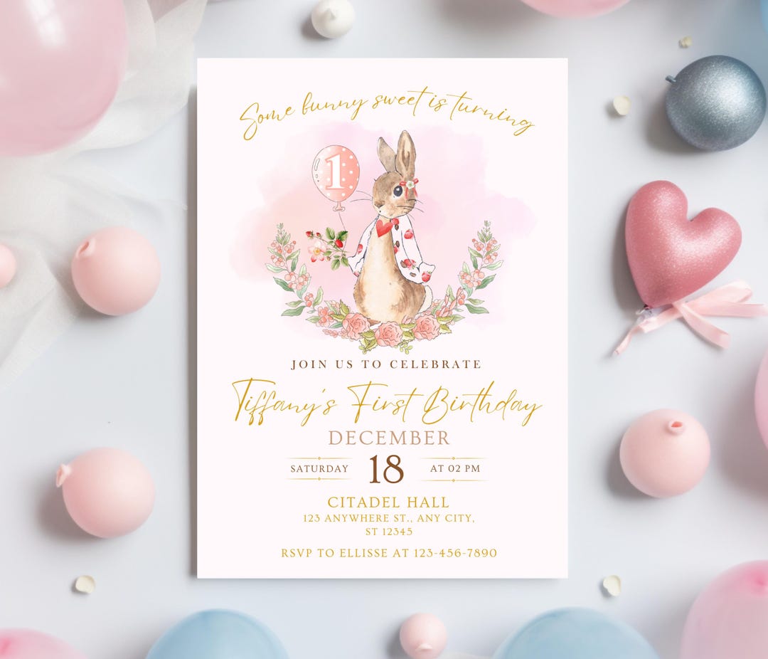 EDITABLE Peter Rabbit Birthday Invitation Peter Rabbit First Birthday ...